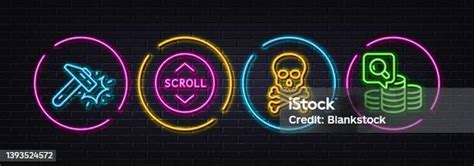 아래로 스크롤 해머 타격 및 화학 위험 최소 라인 아이콘 웹 응용 프로그램의 경우 벡터 인쇄 검증에 대한 스톡 벡터 아트 및 기타 이미지 Istock