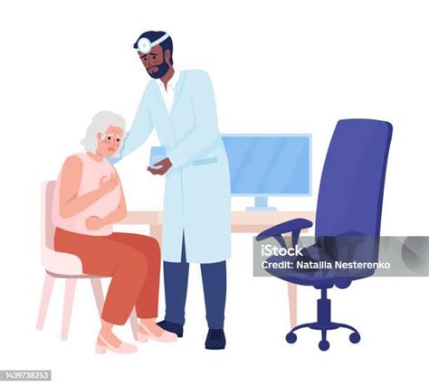 의사 약속 세미 플랫 컬러 벡터 문자에 기분이 좋지 않은 레이디 의사에 대한 스톡 벡터 아트 및 기타 이미지 의사 여자 노인 컴퓨터 그래픽 Istock