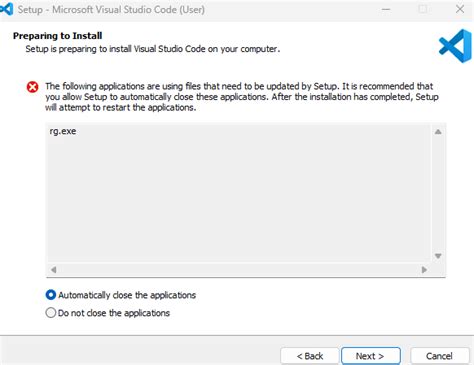 Visual Studio Code Vscode Fails To Install Because Of Rg Exe Stack Overflow