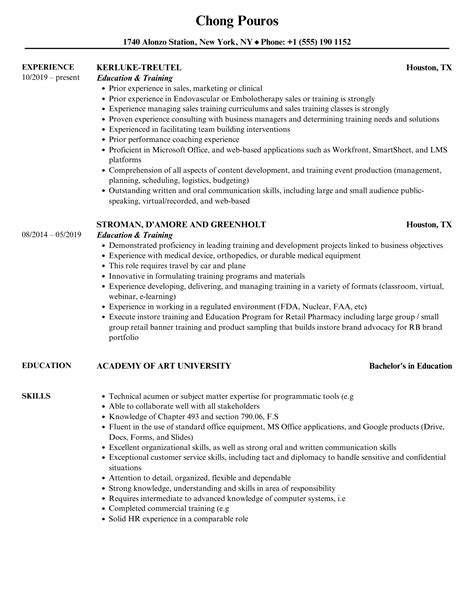 Education And Training Resume Samples Velvet Jobs
