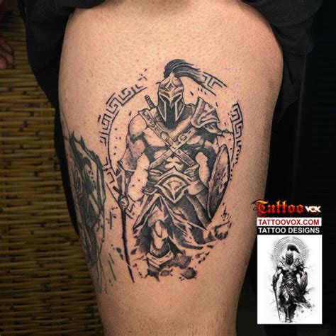 Spartan Warrior With Sword And Shield Tattoo Design 350 Professional