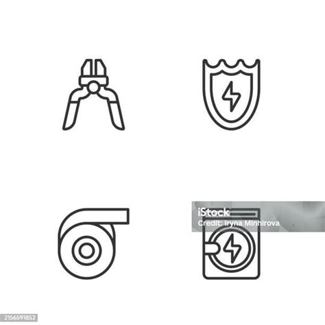 선 와셔 롤 접착 테이프 펜치 도구 및 번개 및 방패 아이콘을 설정합니다 벡터 가사 집안일에 대한 스톡 벡터 아트 및 기타 이미지 가사 집안일 가정 생활 갈고리 발톱