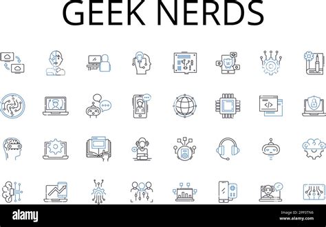 Geek Nerds Line Icons Collection Brainiacs Savants Technophiles