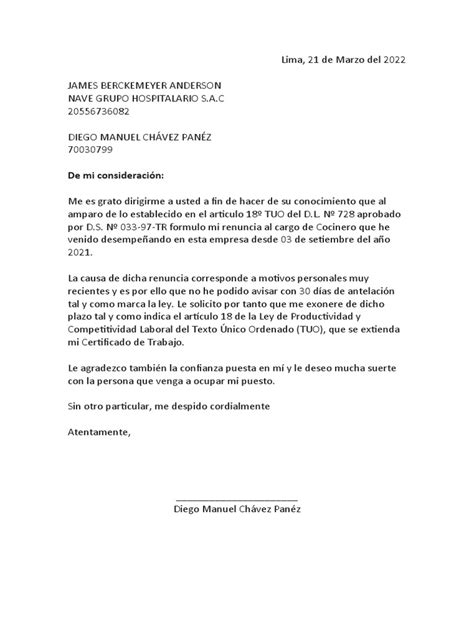 Modelo Carta Renuncia Con Exoneracion Docmodelo Carta De Recomendacion