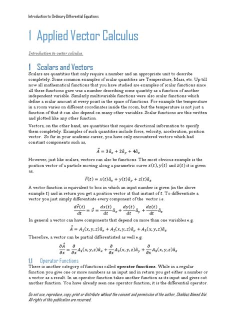 Vector Calculus Pdf Euclidean Vector Function Mathematics