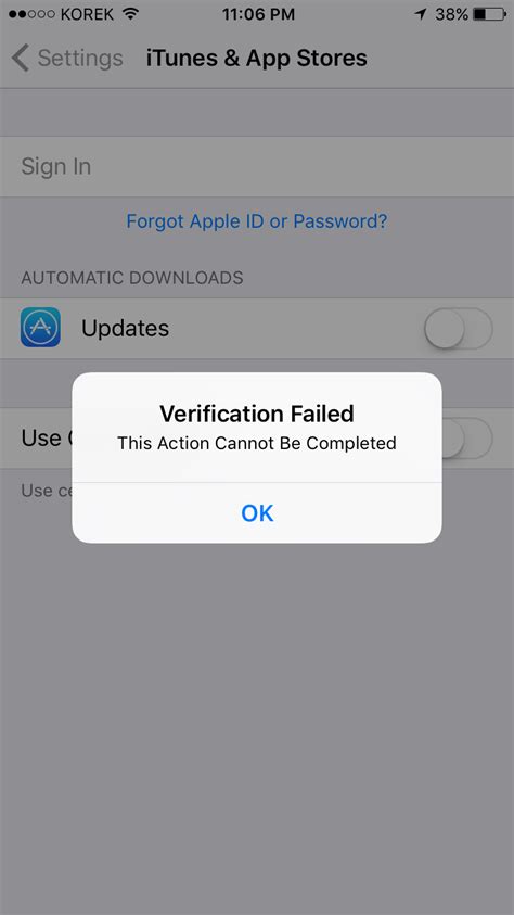 verification failed this action cannot be… apple community