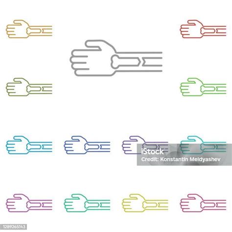 팔 뼈 브레이크 멀티 컬러 아이콘 간단한 얇은 선 Ui 및 Ux 웹 사이트 또는 모바일 응용 프로그램에 대한 뼈 부상 아이콘의 윤곽 벡터 건강관리와 의술에 대한 스톡 벡터