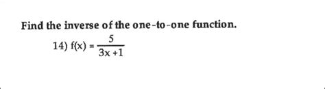 Solved Find The Inverse Of The One To One Function 14