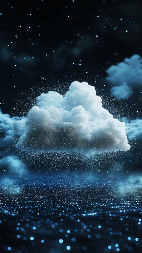 Fragmented Data Points Forming Ethereal Clouds Hovering Over A Dazzling Digital Background Stock