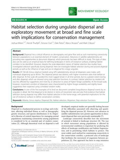 Pdf Habitat Selection During Ungulate Dispersal And Exploratory Movement At Broad And Fine
