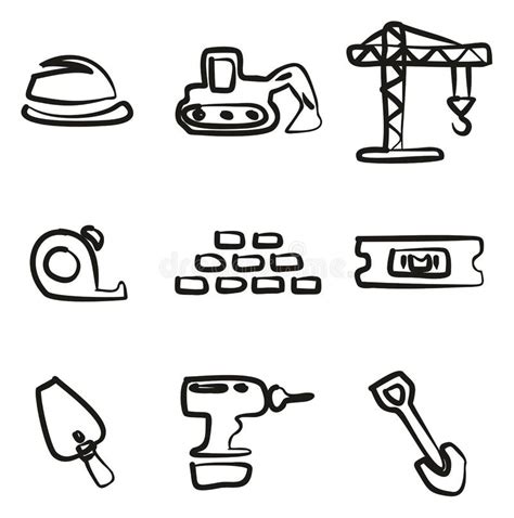 Builders Site Or Construction Site Icons Thin Line Vector Illustration Set Stock Vector