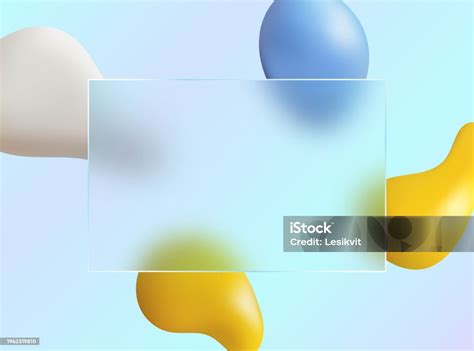 직사각형 유리 프레임과 다채로운 추상 모양이 있는 유리 형태 랜딩 페이지입니다 글래스모피즘에 대한 스톡 벡터 아트 및 기타 이미지 글래스모피즘 배경 주제 사교모임