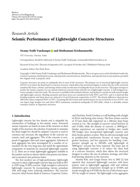 seismic performance of lightweight concrete struct download free pdf