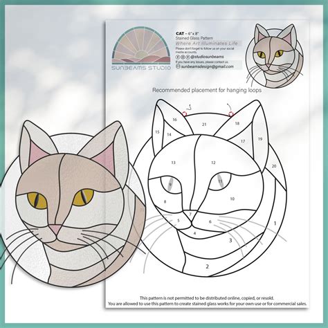 Cat Stained Glass Pattern Modern Suncatcher Diy Pdf And Jpeg Etsy
