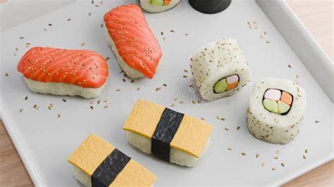Different Types Of Sushi On A White Plate Closeup D Animation Stock Footage Video Of Japan