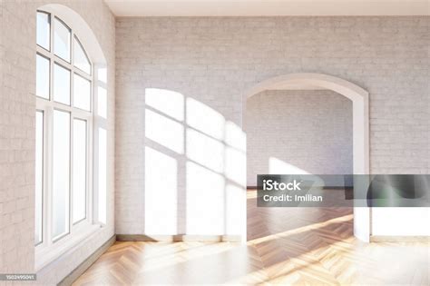 아치형 창문과 미니멀한 인테리어 거실 디자인을 갖춘 고급스러운 로프트 아파트 3d 일러스트레이션 0명에 대한 스톡 사진 및 기타 이미지 Istock