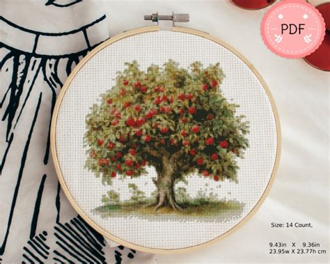 Cross Stitch Pattern Apple Tree Instant Download PDF Botanical Watercolor Fruit X Stitch Chart