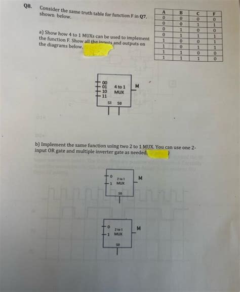 solved q8 consider the same truth table for function f in
