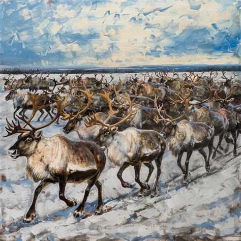 Reindeer Herds Moving Across Open Tundra Premium Ai Generated Image