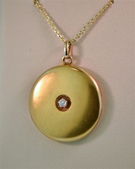 Antique Gold Locket With Diamond And Engraving Circa 1900 Exquisite