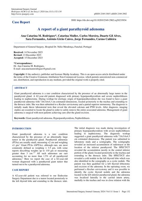 Pdf A Report Of A Giant Parathyroid Adenoma
