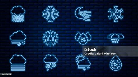 줄 물방울 비율 눈이 있는 구름 안개와 달 눈송이 바람이 부는 날씨 비 및 아이콘을 설정합니다 벡터 0명에 대한 스톡 벡터 아트 및 기타 이미지 Istock