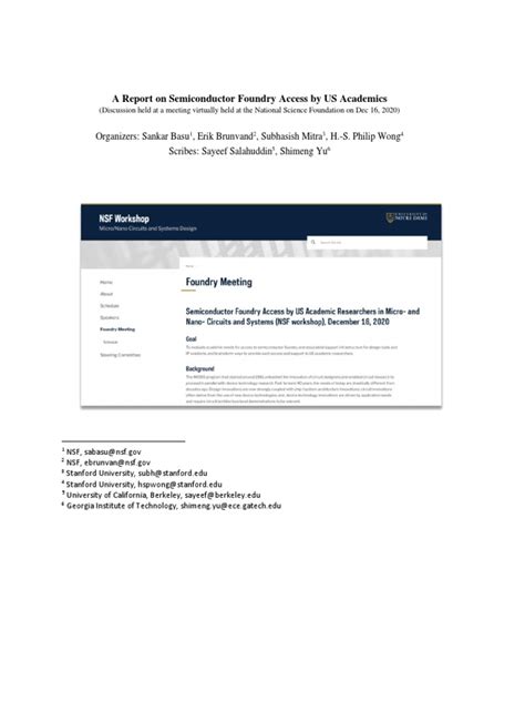 Nsf20 Foundry Meeting Report Download Free Pdf Semiconductor Device Fabrication Integrated