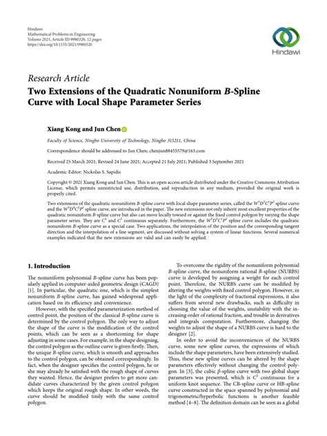 Pdf Two Extensions Of The Quadratic Nonuniform B Spline Curve With Local Shape Parameter Series