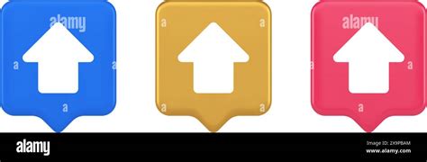 Arrow Up Button Directional Pointer Cyberspace Cursor 3d Realistic Speech Bubble Blue Gold And