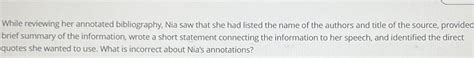 Solved While Reviewing Her Annotated Bibliography Nia Saw