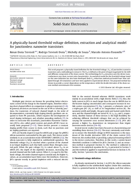 Pdf A Physically Based Threshold Voltage Definition Extraction And