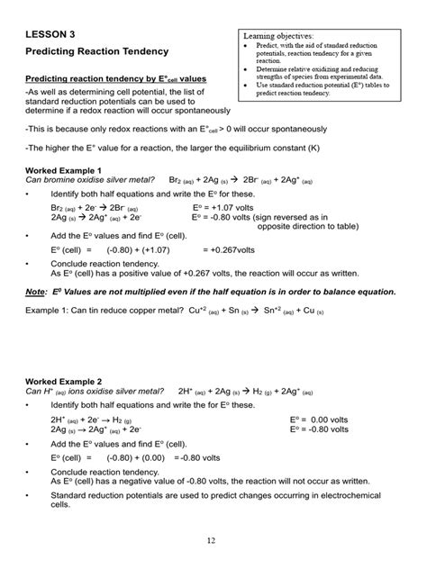 4 4 Predicting Reaction Tendency Pdf Redox Chemical Reactions