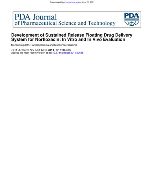 Pdf Development Of Sustained Release Floating Drug Delivery System For Norfloxacin In Vitro