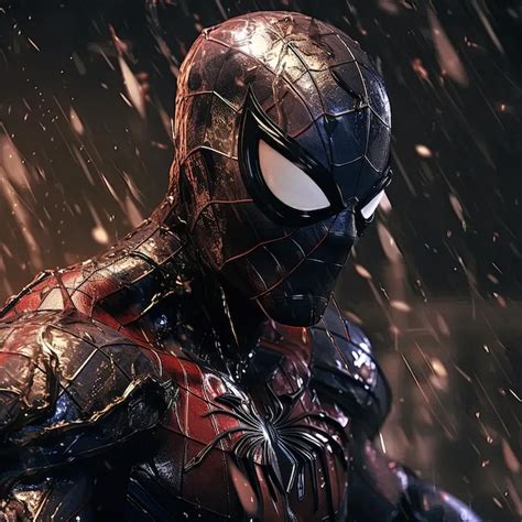 A Spider Man Standing In The Rain Premium Ai Generated Image