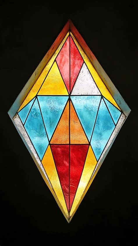 Abstract Diamond Shaped Stained Glass Window With Black Background