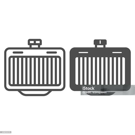 냉각 라디에이터 부품 라인 및 솔리드 아이콘 자동차 서비스 개념 벡터 그래픽 흰색 배경에 모터 엔진 냉각 라디에이터 기호 모바일 또는 웹 디자인을위한 개요 스타일 아이콘