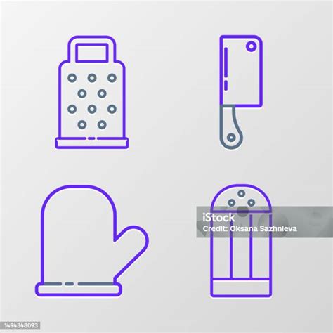 세트 라인 소금 오븐 장갑 고기 다지기 및 강판 아이콘 벡터 강철에 대한 스톡 벡터 아트 및 기타 이미지 강철 고기 고기