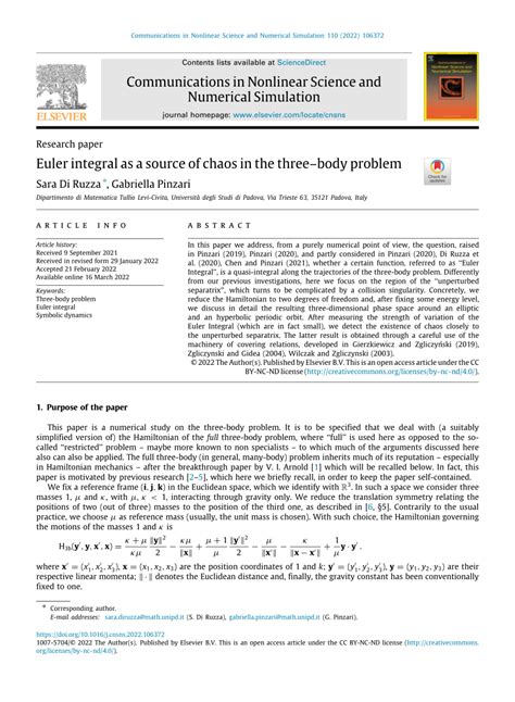 Pdf Euler Integral As A Source Of Chaos In The Threebody Problem