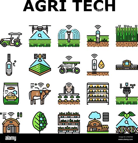 Agri Tech Precision Drones Iot Icons Set Vector Stock Vector Image And Art Alamy