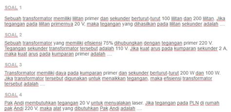 Contoh Soal Transformator Materi Pendidikan Dasar Smp Sma Soal Percobaan