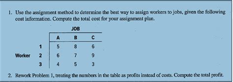 Solved 1 Use The Assignment Method To Determine The Best