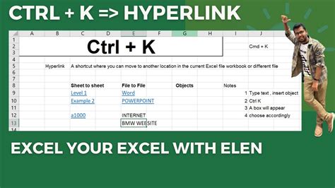 ctrl k hyperlink in microsoftexcel youtube