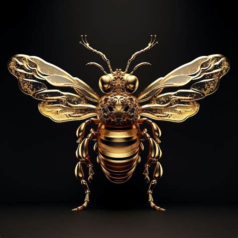 Golden Bee On Black Background 3d Illustration Premium Ai Generated Image