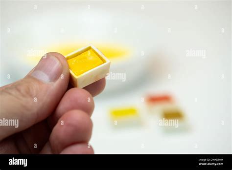 A Hand Shows A Mini Yellow Watercolor Cube With Some More Cubes Of The