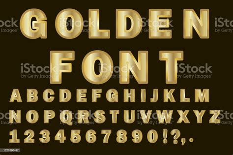 알파벳과 숫자의 금글과 검은 색 배경에 비문 황금 글꼴 벡터 그림입니다 0명에 대한 스톡 벡터 아트 및 기타 이미지 0명 3차원 형태 가벼운 Istock