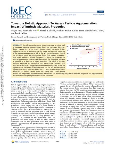 Pdf Toward A Holistic Approach To Assess Particle Agglomeration Impact Of Intrinsic Materials