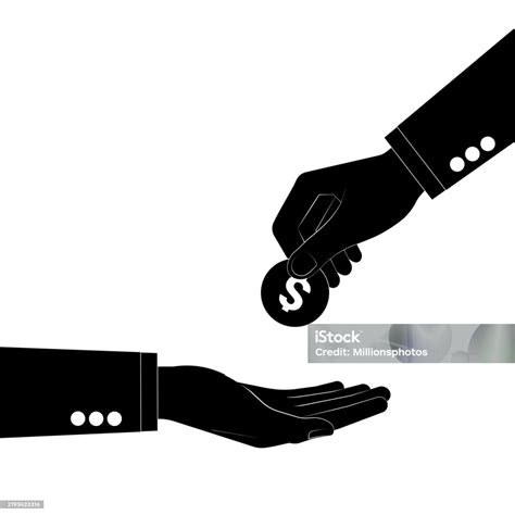 손에 동전을 주는 실루엣은 흑인과 백인입니다 성장하는 돈 저축 및 투자 개념 100 달러 지폐 미국 지폐 통화에 대한 스톡 벡터 아트 및 기타 이미지 100 달러 지폐