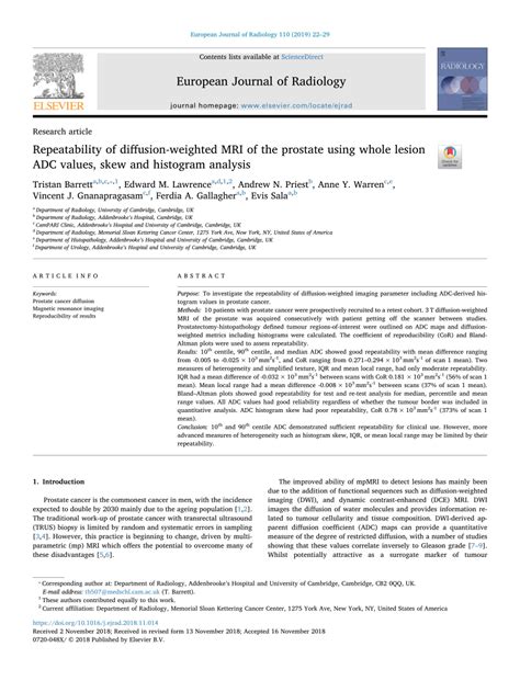 Pdf Repeatability Of Diffusion Weighted Mri Of The Prostate Using