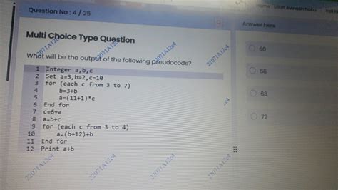 What Will Be The Output Of The Following Pseudocode Pseudocode 1 Intege