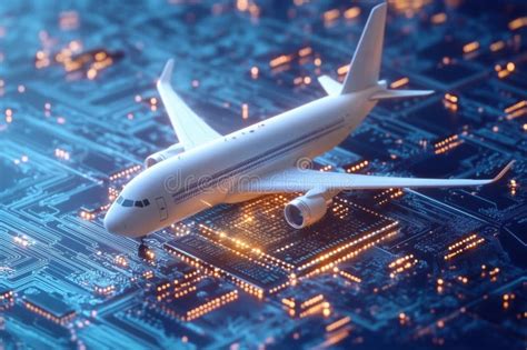 Airplane Model On Circuit Board Showcasing Technology Integration